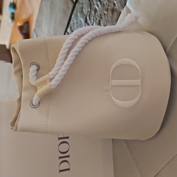 Dior | Bags | Nwt Dior Creme White Drawstring Pouch Logo Embossed ...
